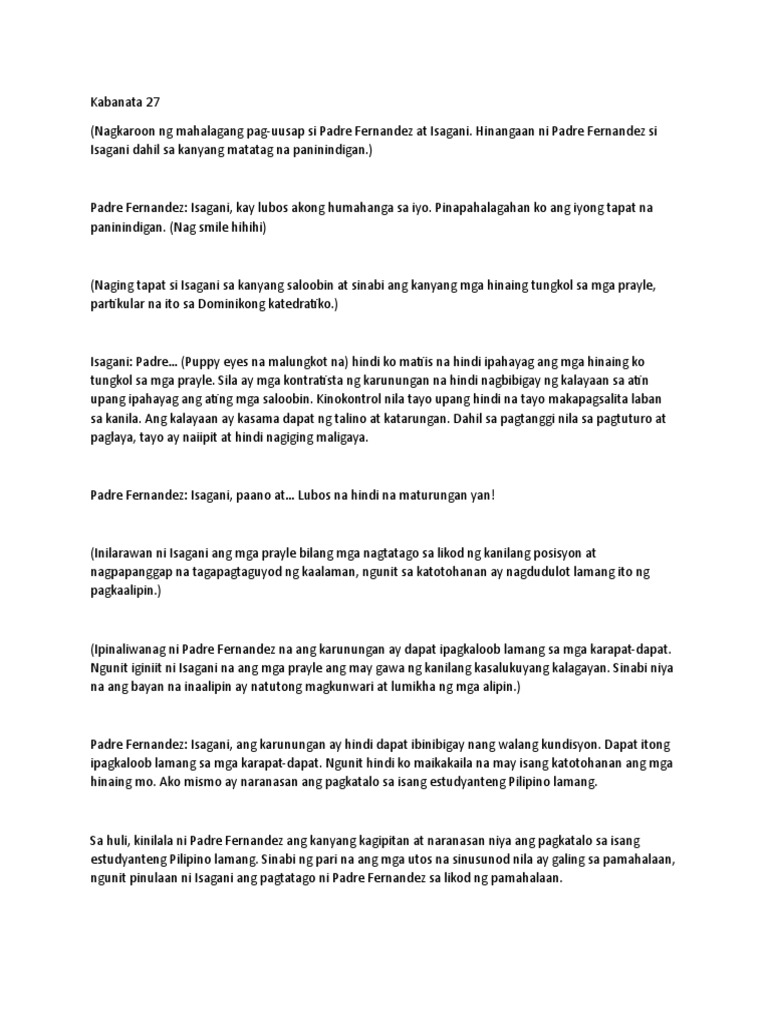 Kabanata 27 El Fili Script | PDF