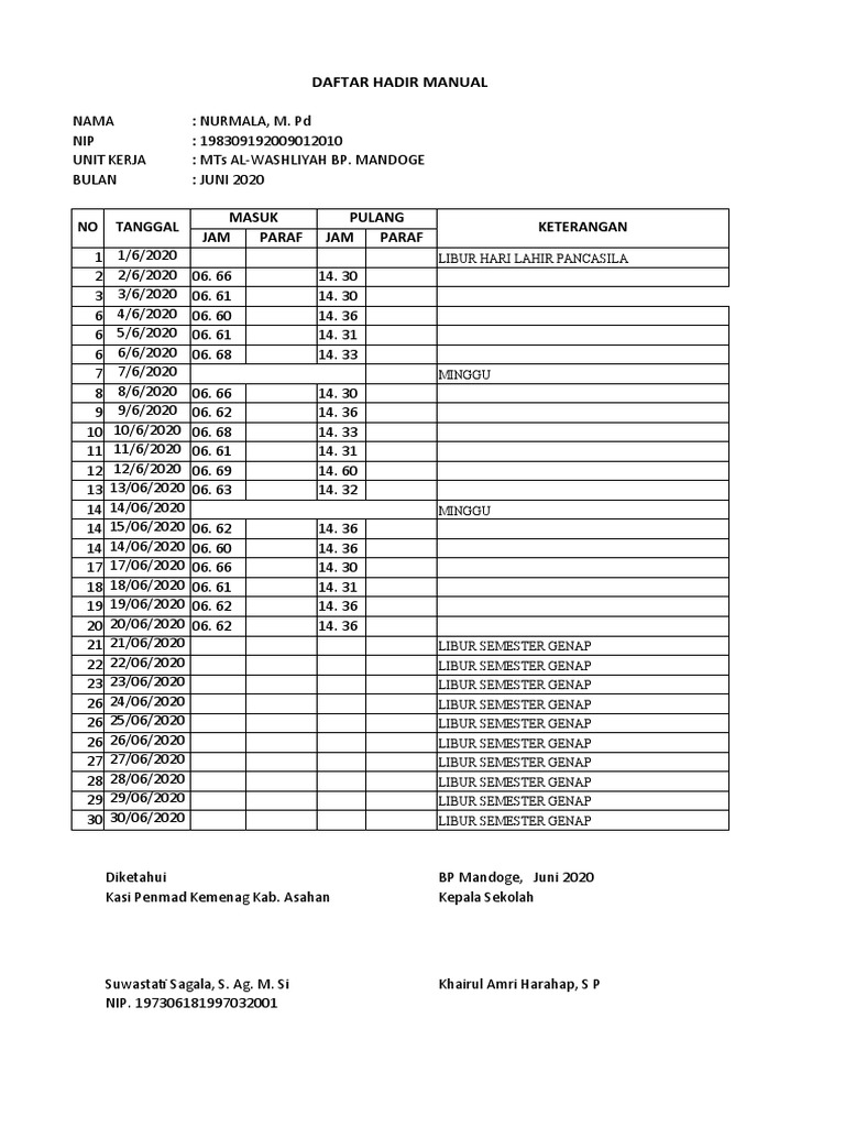 Absen Bulan Juni | PDF