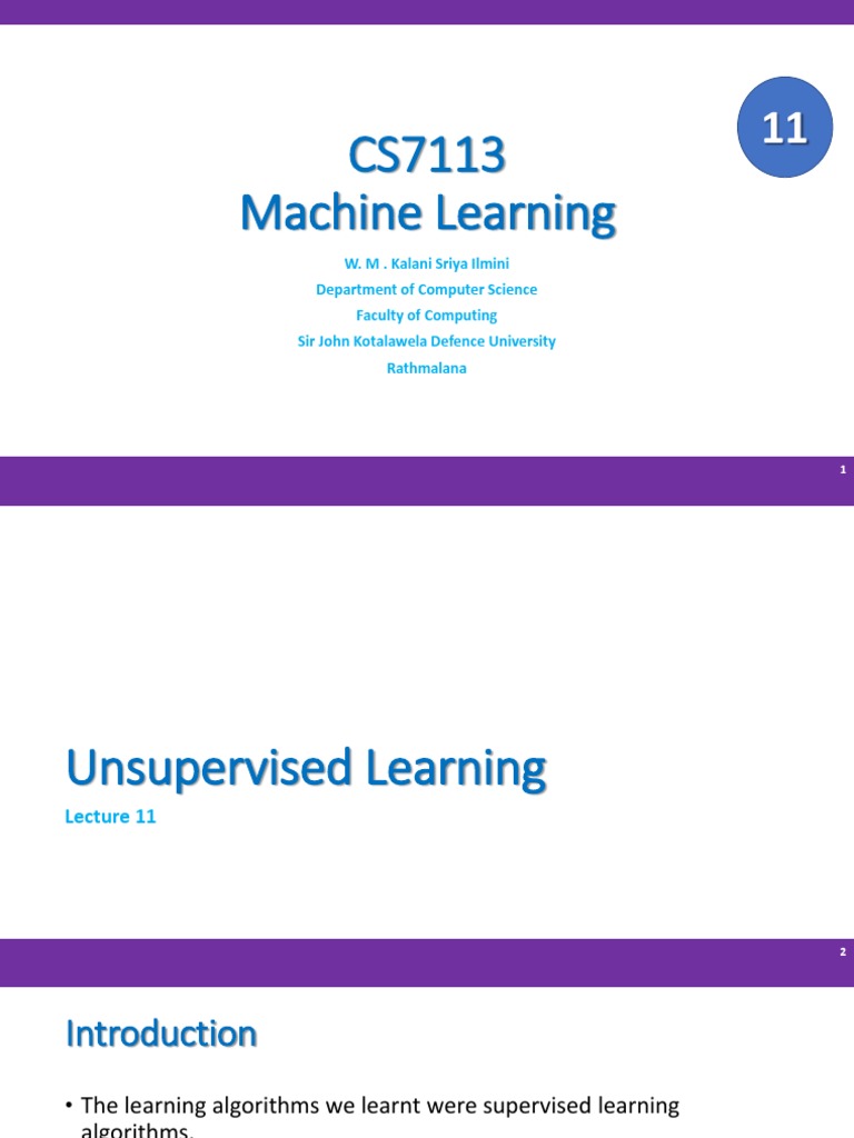 Lecture 11 Unsupervised Learning Pdf Machine Learning Learning