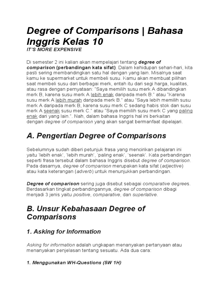 Materi Degree of Comparison Kelas 10 | PDF | Karier & Perkembangan