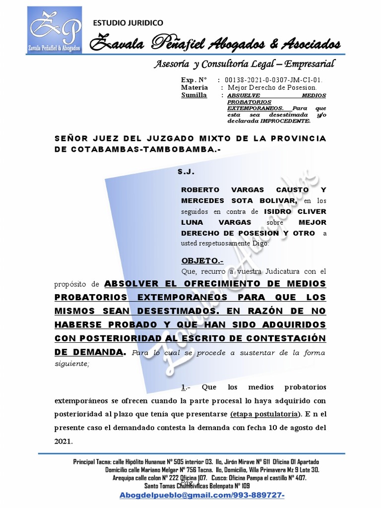 ABSUELVE MEDIOS PROBATORIOS EXTEMPORANEOS. (Mercedes) . | PDF | Demanda ...