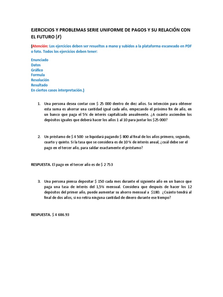 Ejercicios y Problemas Serie Uniforme de Pagos y Su Relación Con El Futuro | PDF