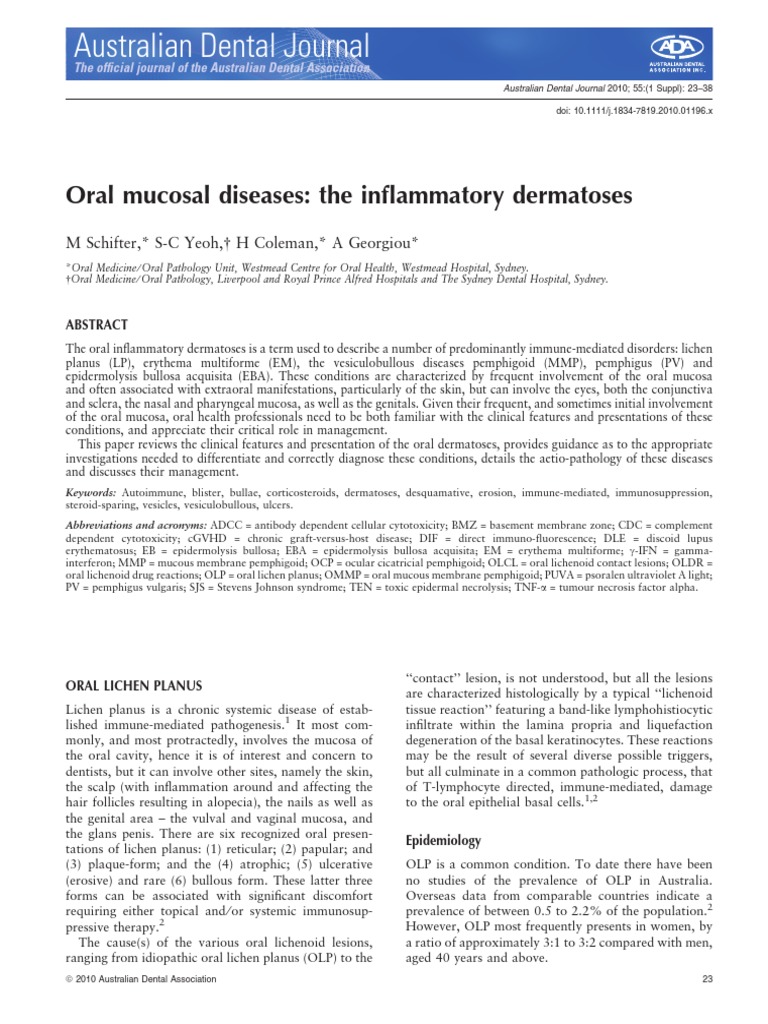 Oral Mucosal Diseases: Inflammatory Dermatoses | PDF | Topical ...