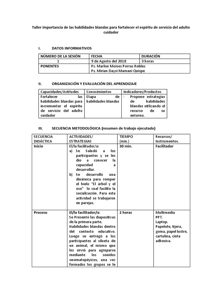 Sesion Taller Habilidades Blandas | PDF | Aprendizaje | Cognición Sesion Taller Habilidades Blandas | PDF | Aprendizaje | Cognición