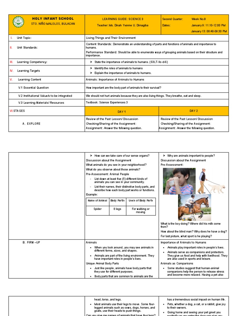 Lesson Plan For Science 3 (Second Quarter) | PDF | Elephant | Learning