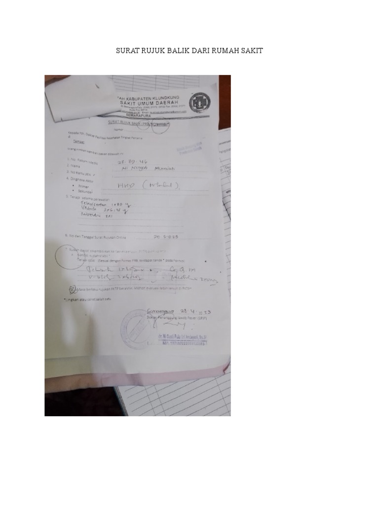 Surat Rujuk Balik Dari RS | PDF