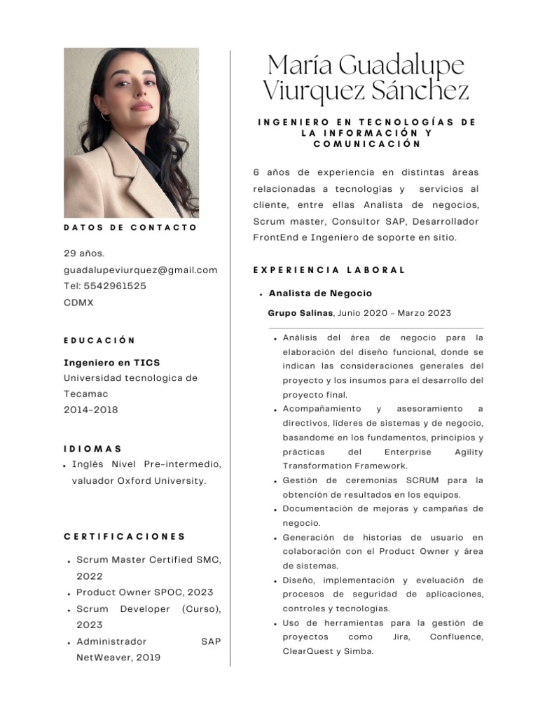 Curriculum Vitae Maria Guadalupe Viurquez Sanchez | PDF | Desarrollo de software | Informática