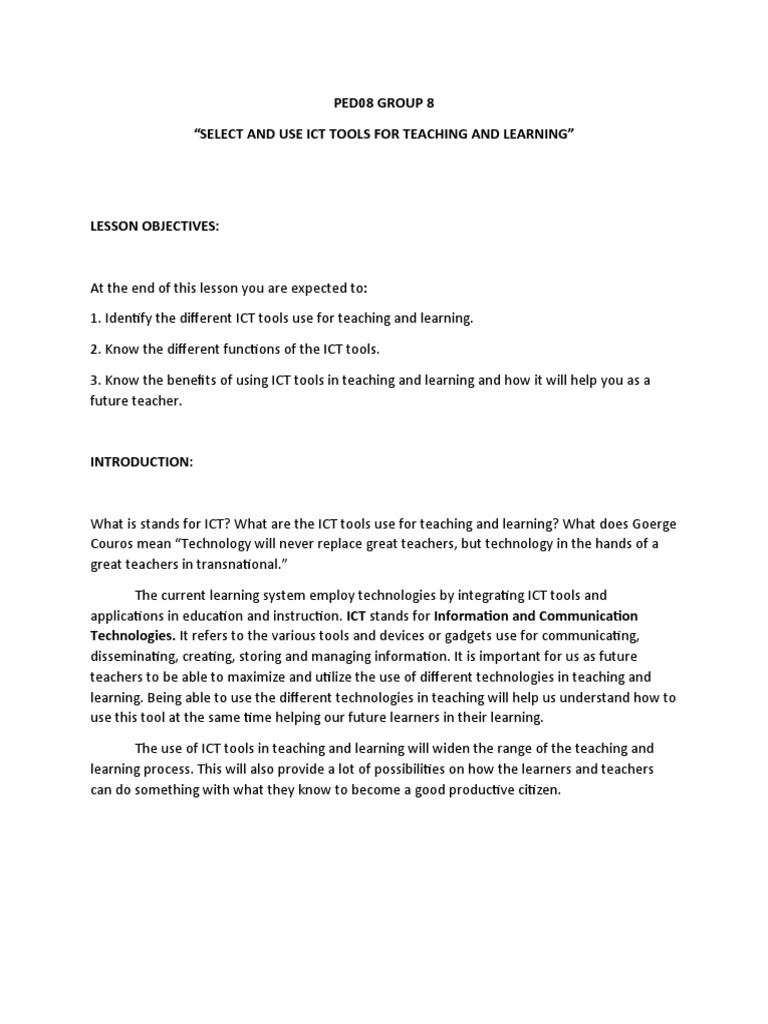 Select And Use Ict Tools For Teaching And Learning Pdf Educational