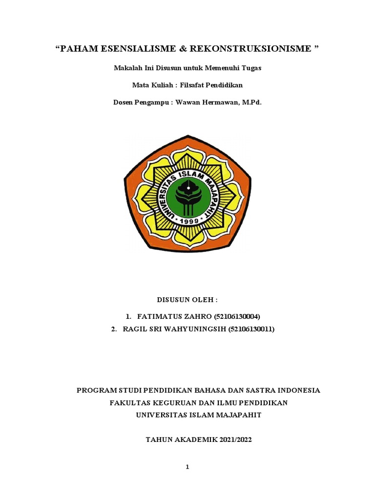 Ciri-Ciri Paham Esensialisme Pendidikan | PDF