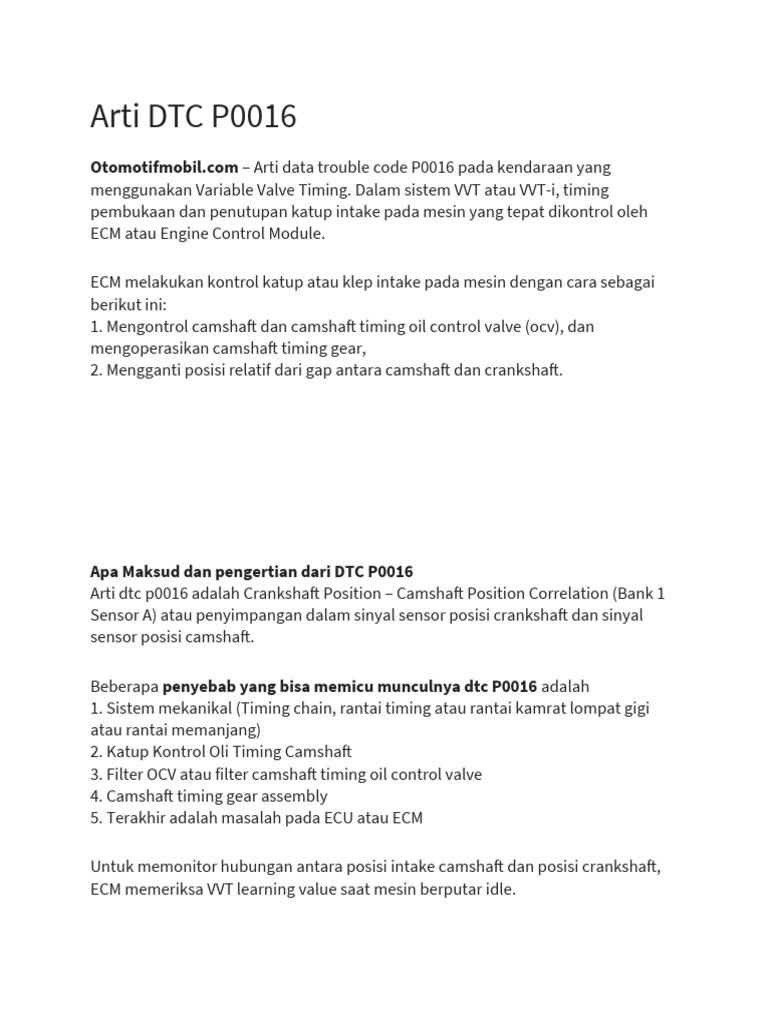 Arti DTC P0016 | PDF | Teknologi & Rekayasa