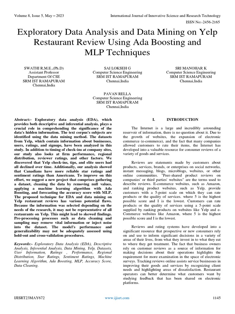 Exploratory Data Analysis and Data Mining On Yelp Restaurant Review Using Ada Boosting and MLP ...