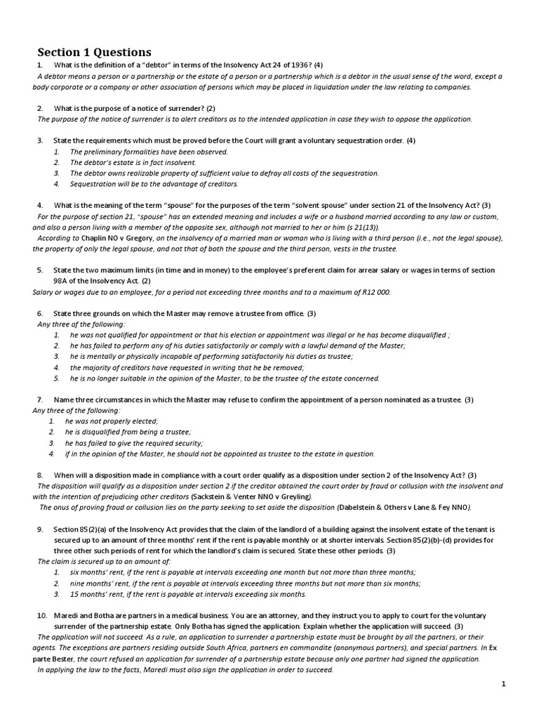 MRL3701 - Exam Answers | PDF | Bankruptcy | Liquidation