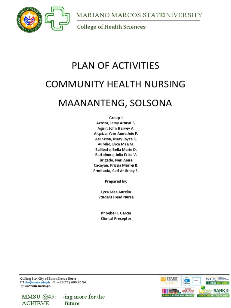 Plan of Activities CHN GR 1 | PDF