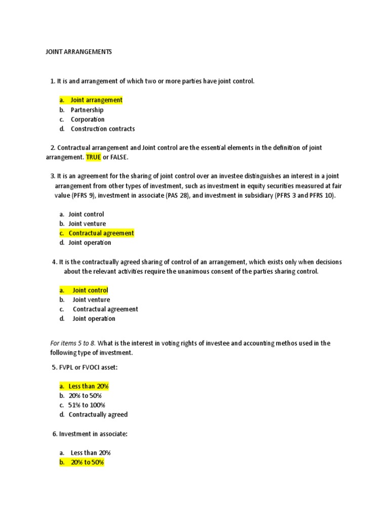 Joint Arrangements Questions | PDF | Business | Law