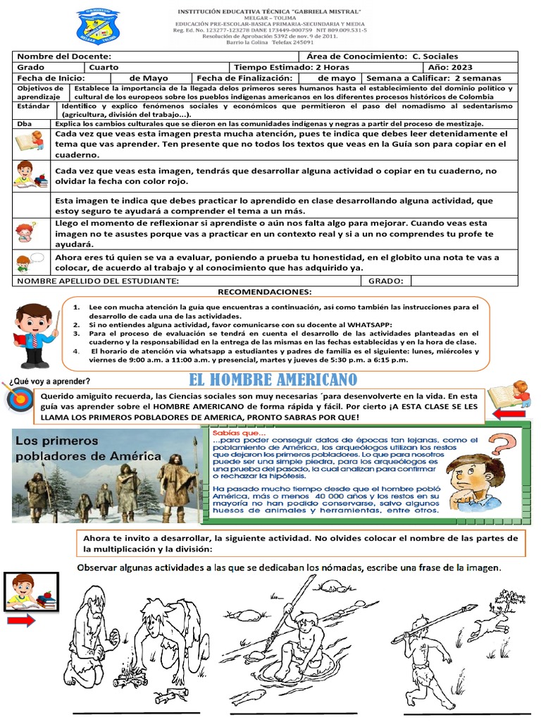 Guia 1 El Hombre Americano - Sociales Grado Cuarto - Segundo Periodo ...