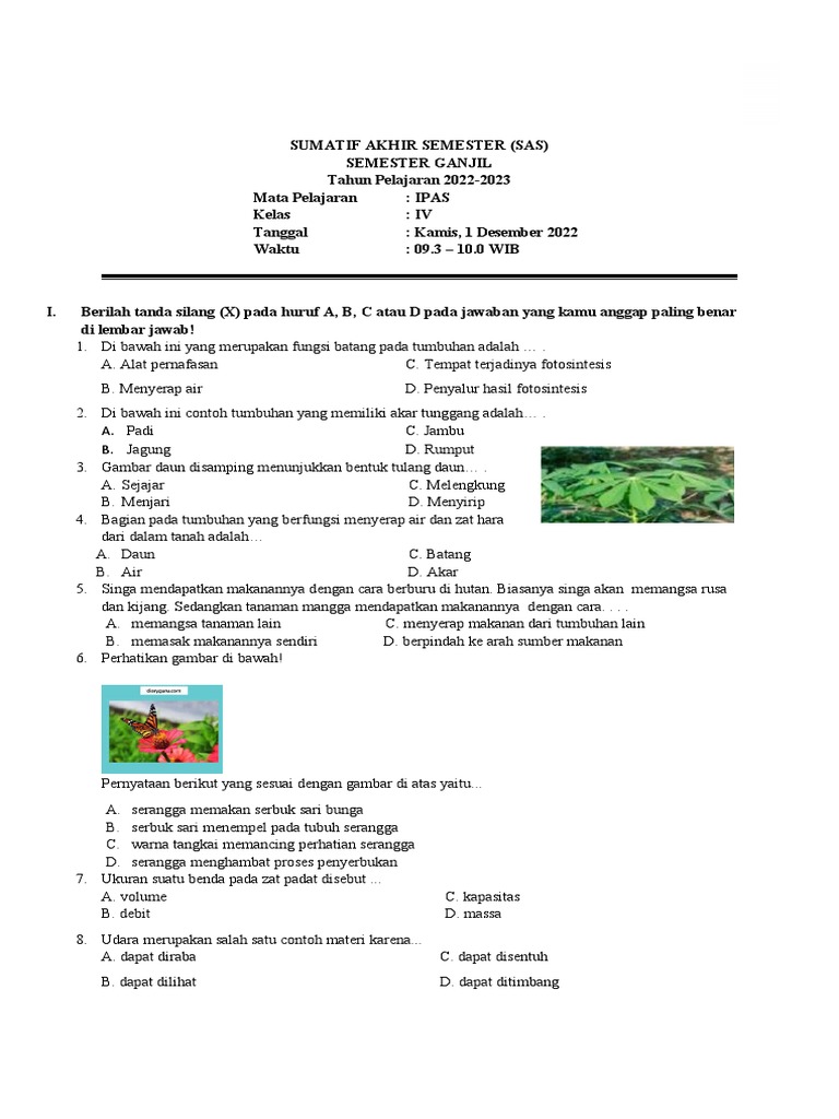 Sumatif Akhir Semester 1 Ipas Kelas 4 | PDF