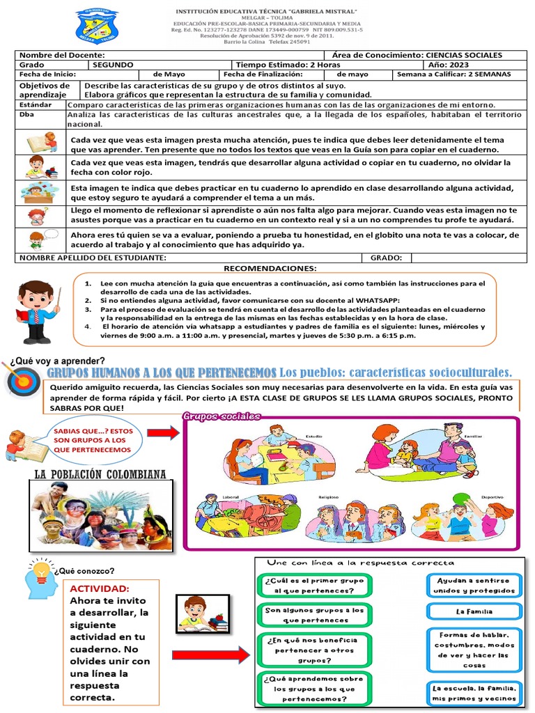 Guia 1 Grupos Humanos Los Pueblos - Sociales Grado Segundo - Segundo ...