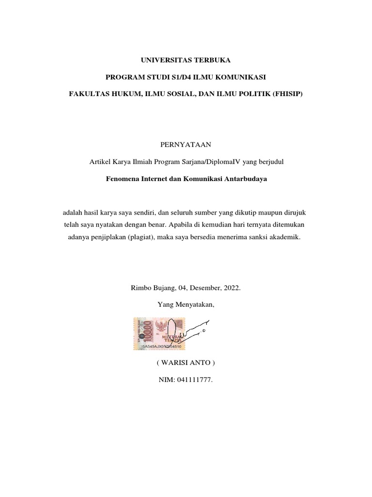 Lembar Bebas Plagiasi Karil UT. | PDF