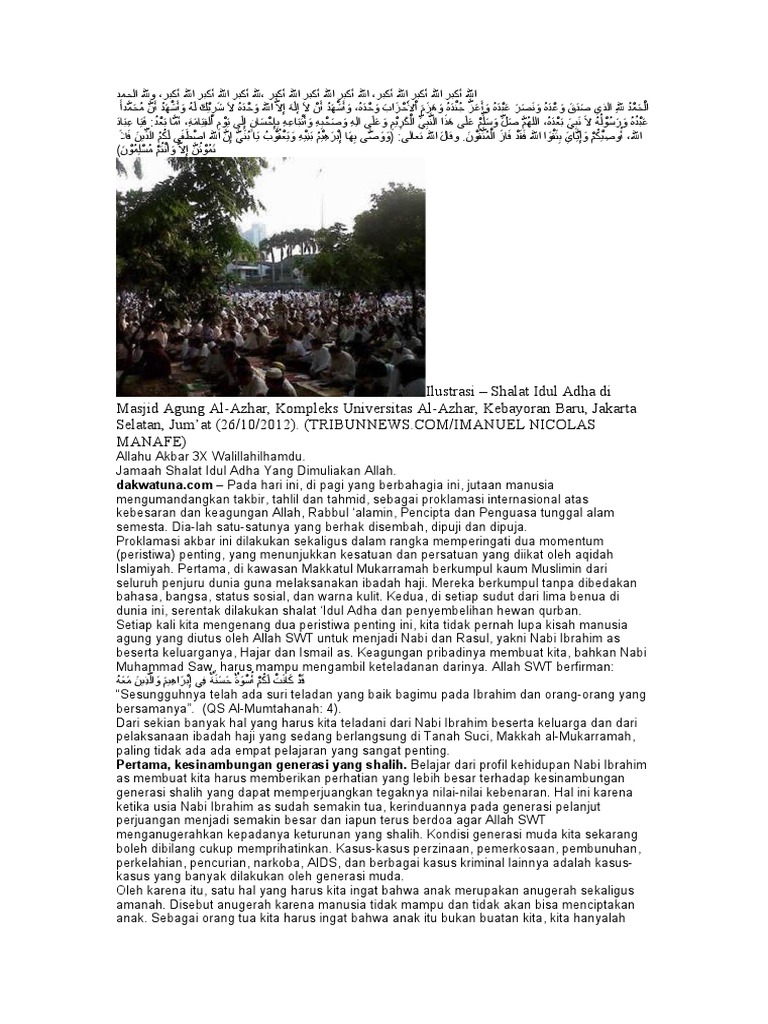 Ilustrasi - Shalat Idul Adha Di Masjid Agung Al-Azhar, Kompleks Universitas Al-Azhar, Kebayoran ...