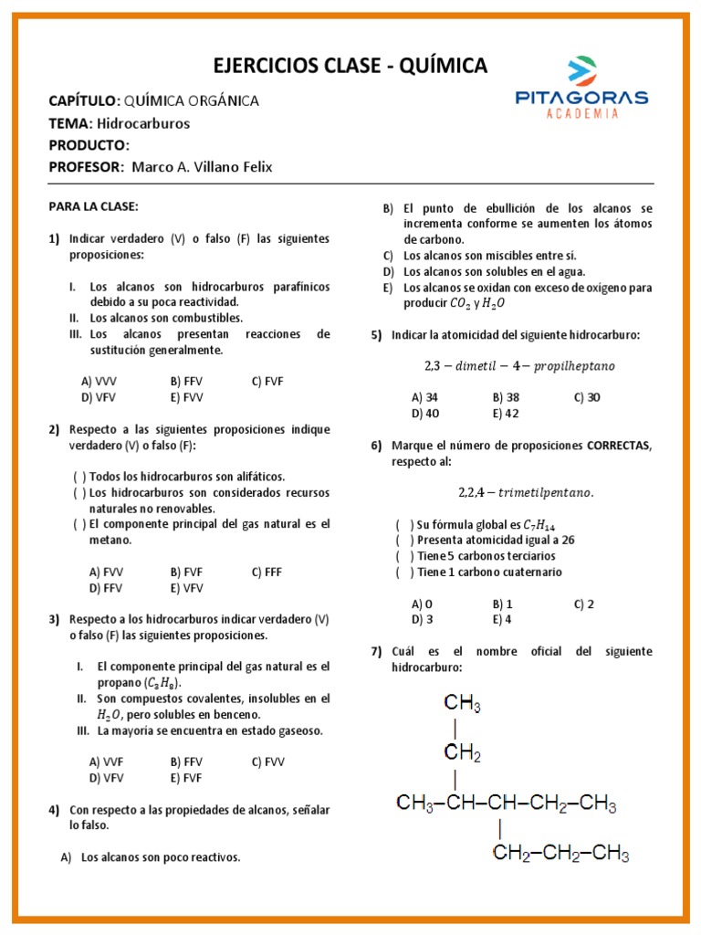 UB2TA-QU-EJ16 - QUÍMICA ORGÁNICA (Hidrocarburos) | PDF | Alcano | Hidrocarburos