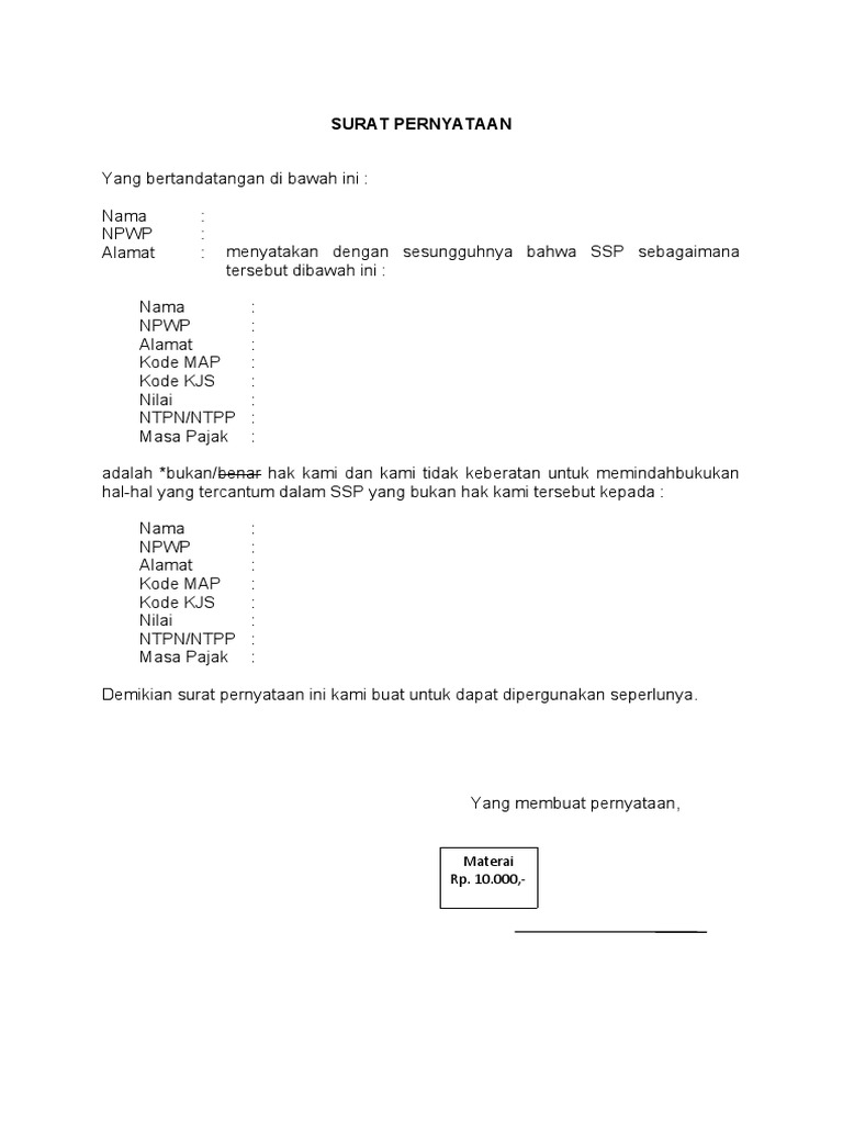 Surat Pernyataan PBK | PDF