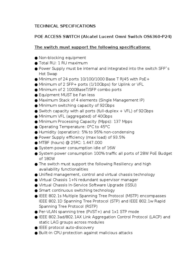 Poe Access Switch Technical Specifications | Download Free PDF | Ip ...