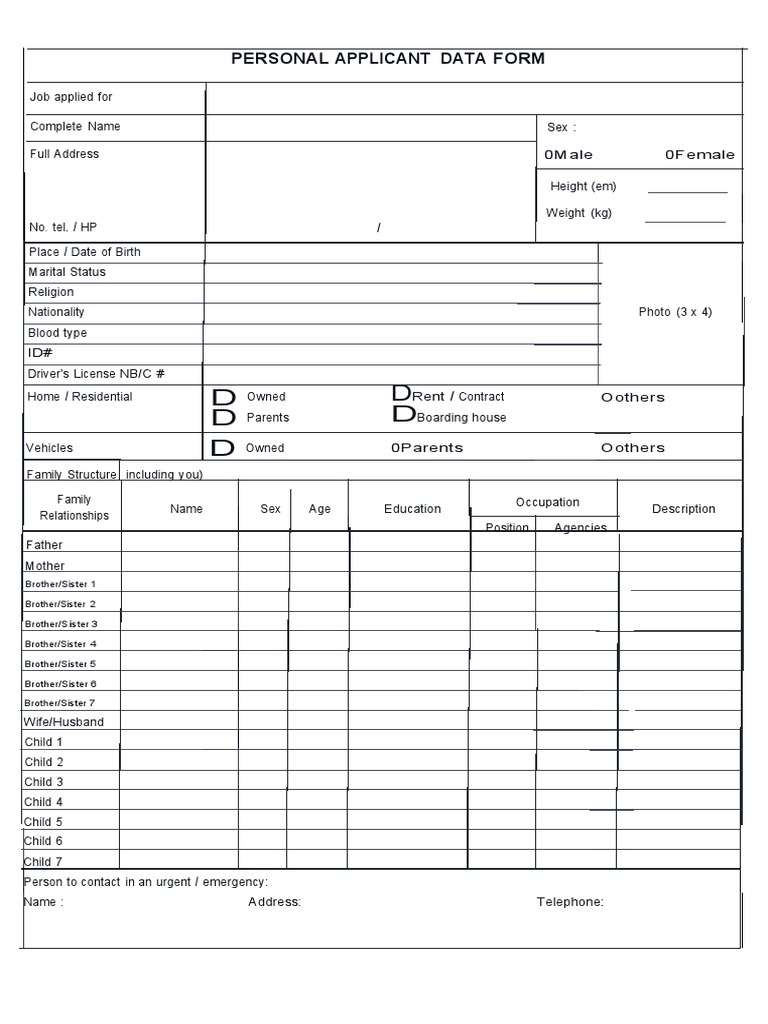 BIS Personal Applicant Form | PDF | Mother