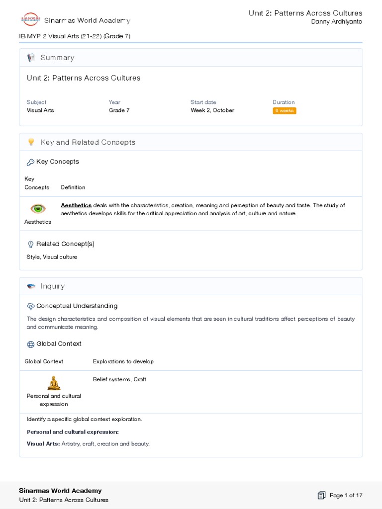 Unit 2 - Patterns Across Cultures | PDF | Aesthetics | The Arts