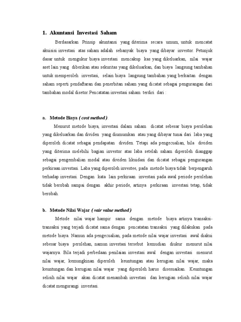 Metode Akuntansi Investasi Saham | PDF | Pengelolaan Keuangan & Uang