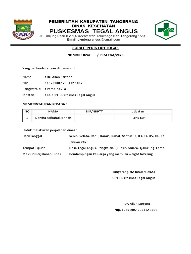 Surat Tugas Pendampingan Gizi 2023 | PDF
