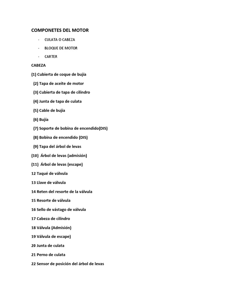 Componentes del Motor: Guía Completa | PDF