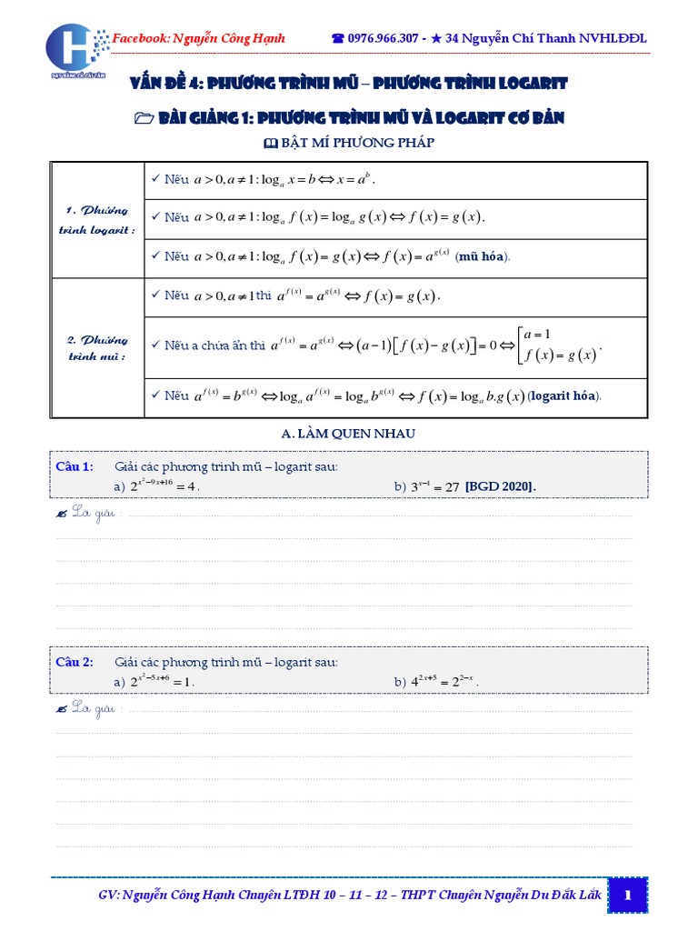 4 PHƯƠNG TRÌNH MŨ LOGARIT TR | PDF