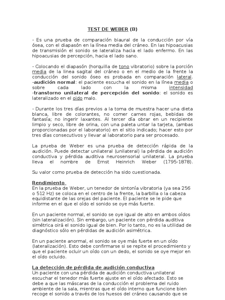 Test de Weber | PDF | Otología | Escuchando