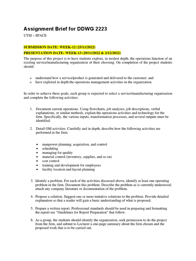 Operations Management Project Brief | PDF | Operations Management ...