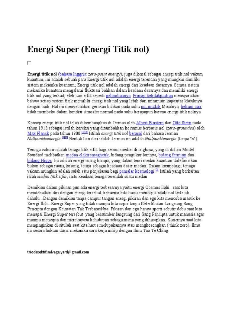 Energi Super (Titik Nol) Kehidupan | PDF