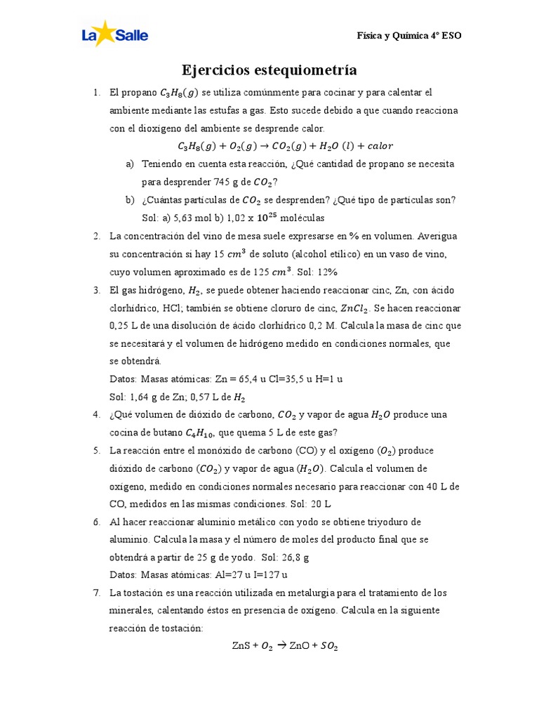 Ejercicios Estequiometría | PDF