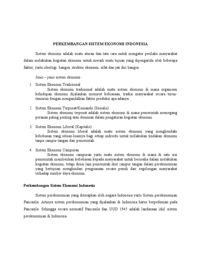 Perkembangan Sistem Ekonomi Indonesia Do Pdf 
