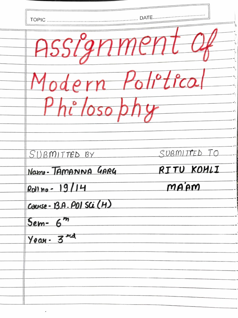 Tamanna Garg Roll No - 19-14 6 Sem 3rd Year Assignment of Modern Political Philosophy | PDF ...