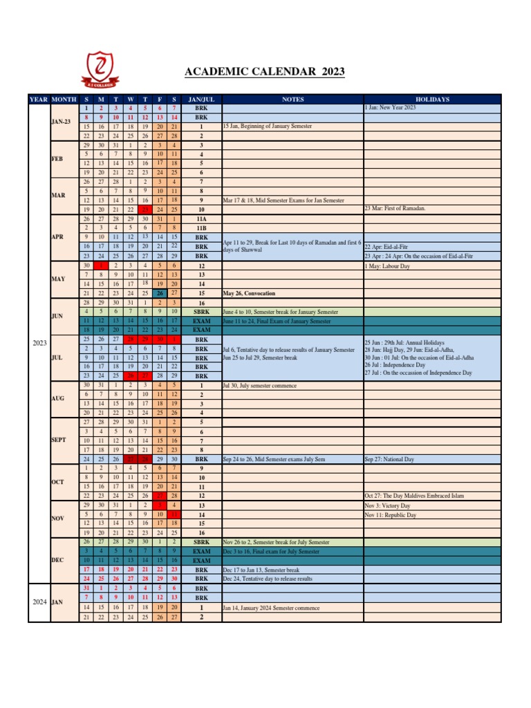 Academic Calendar 2023 - January (Students) | Download Free PDF ...