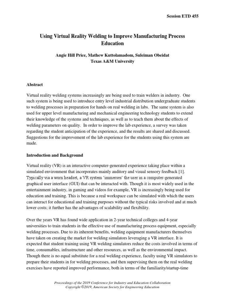 Using Virtual Reality Welding To Improve Manufacturing Process ... Using Virtual Reality Welding To Improve Manufacturing Process ...