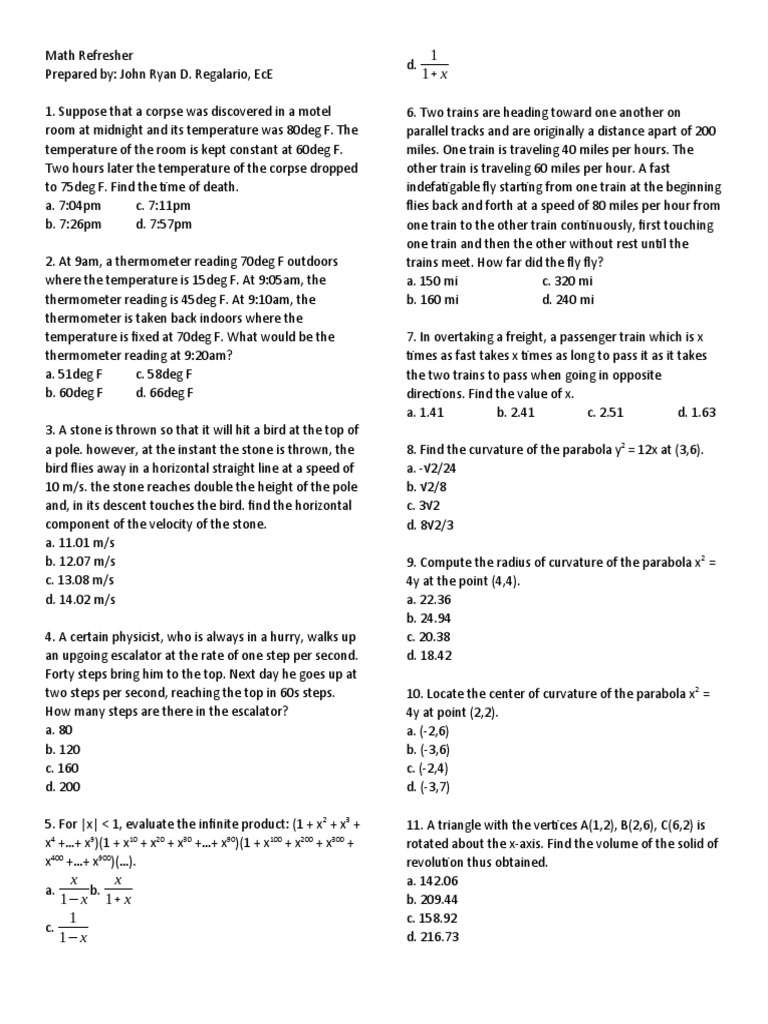 Math Refresher (Oct. 20,2021) | PDF | Triangle | Mathematics