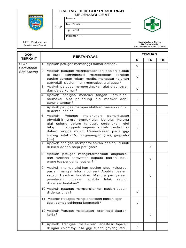 DAFTAR TILIK Pencabutan GIGI | PDF