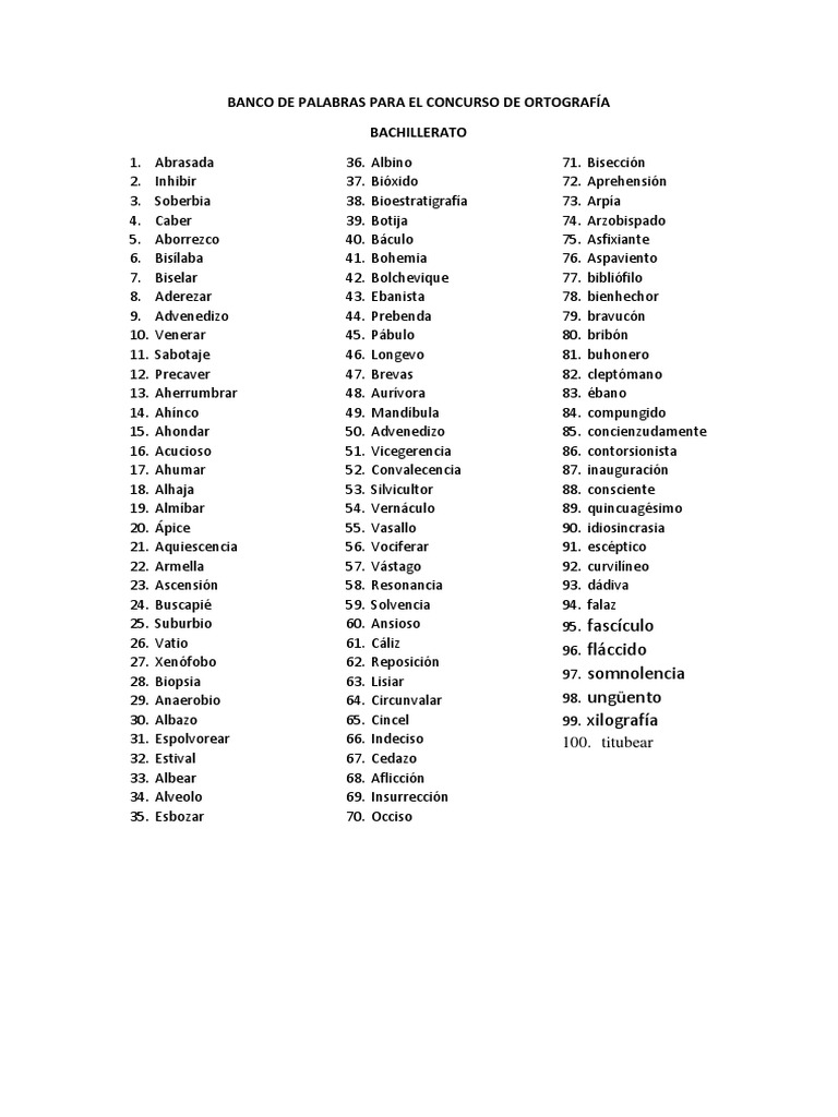 Banco de Palabras para El Concurso de Ortografía | PDF