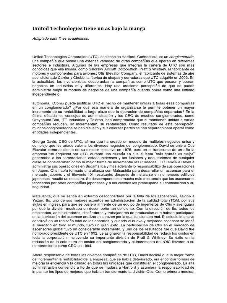 Estrategias de George David en UTC | PDF | Economias