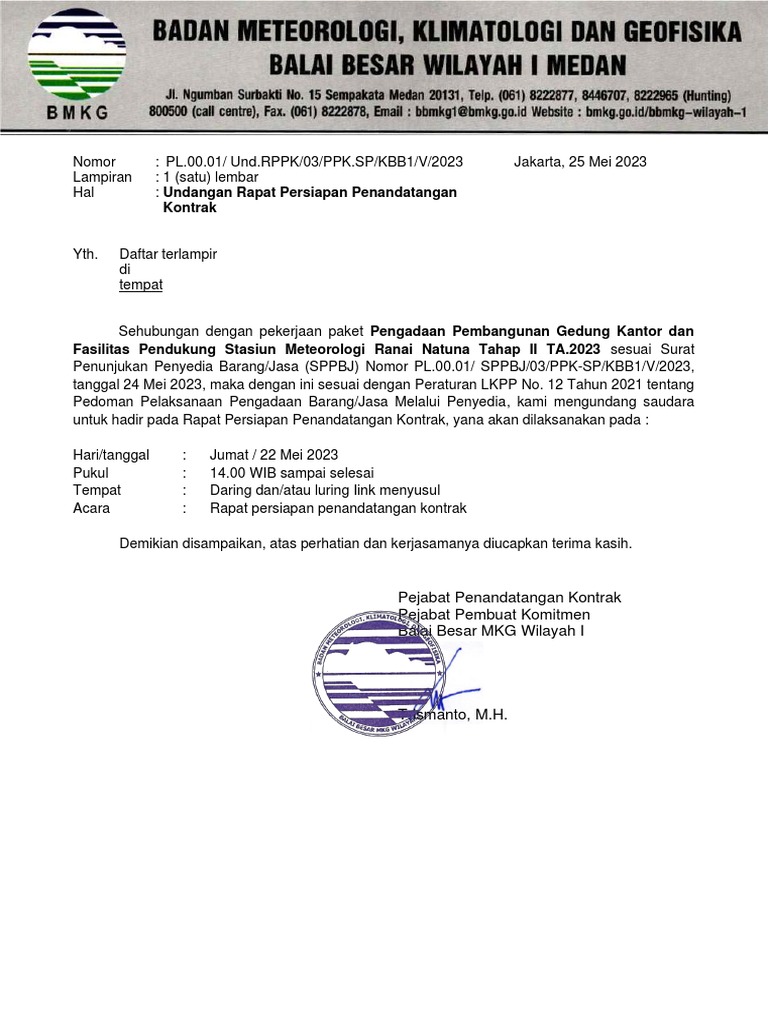 Form 3 Undangan Rapat Persiapan Penandatangan Kontrak Konstruksi Ranai ...