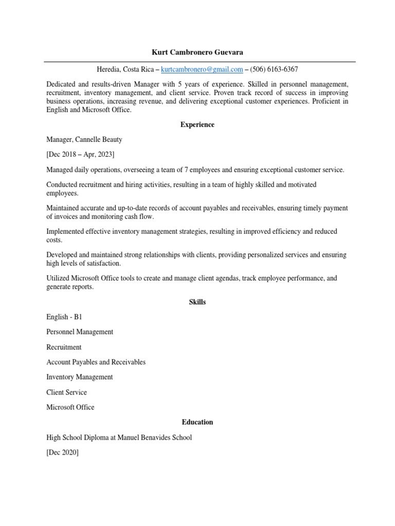 Kurt Cambronero Guevara - CV | PDF