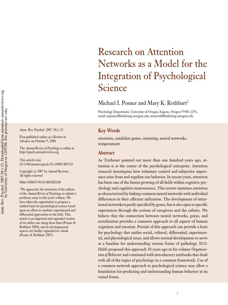 Posner, M. & Rothbart, M. (2007) Research On Attention Networks As A ...