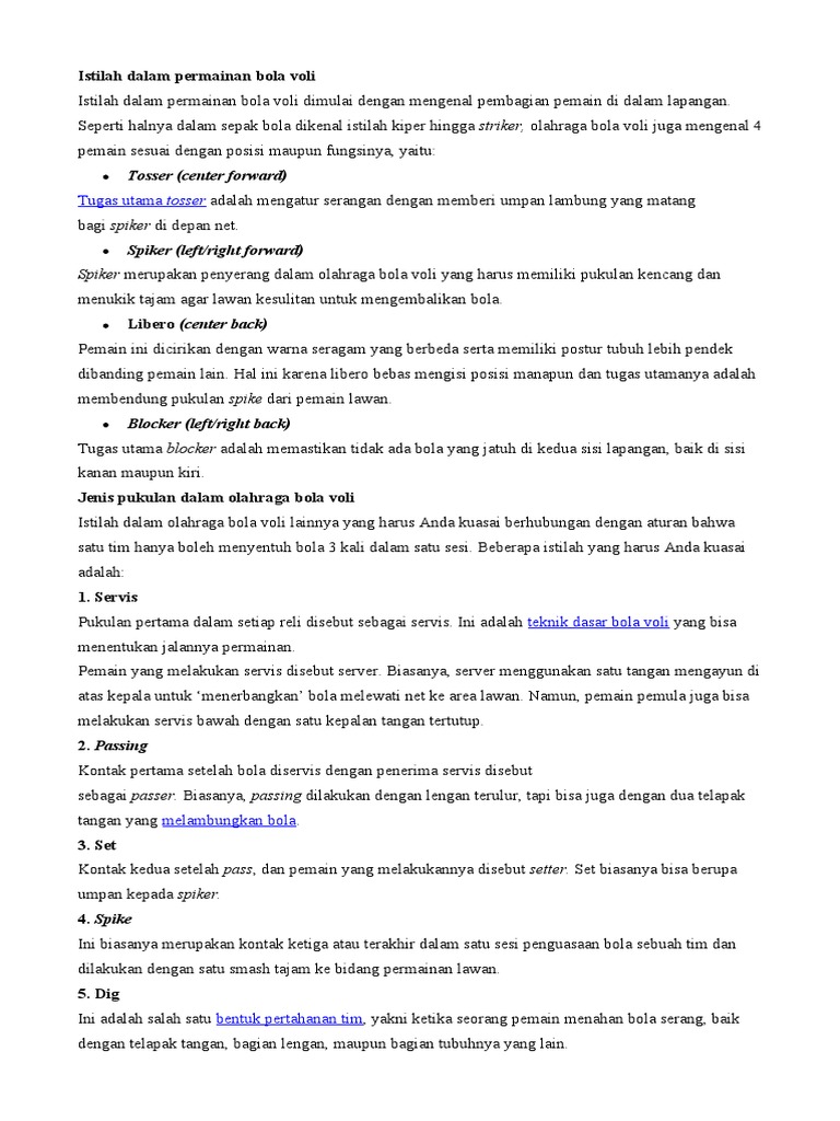 Istilah Dalam Permainan Bola Voli | PDF