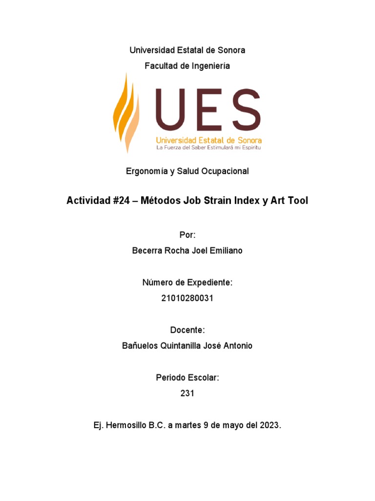 Actividad #24 - Métodos Job Strain Index y Art Tool | PDF | Pensamiento ...