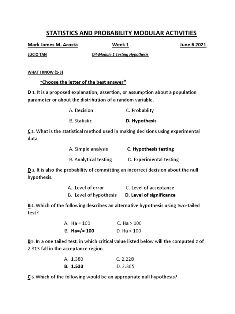 Stats Proba Pdf Pdf Statistical Hypothesis Testing Type I And 7548